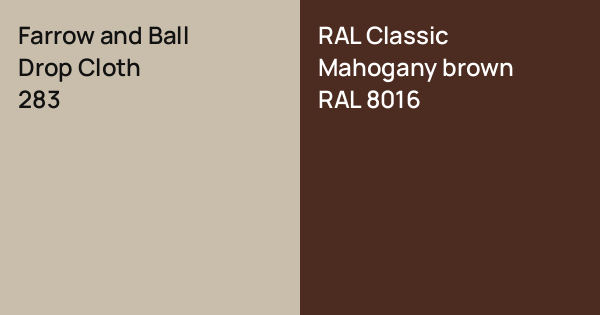 Farrow and Ball Drop Cloth vs. RAL Classic Mahogany brown comparison