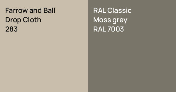 Farrow and Ball Drop Cloth vs. RAL Classic Moss grey comparison