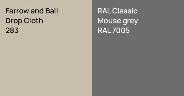 Farrow and Ball Drop Cloth vs. RAL Classic Mouse grey comparison