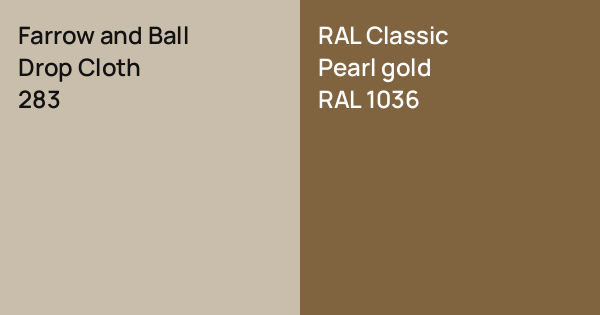 Farrow and Ball Drop Cloth vs. RAL Classic Pearl gold comparison