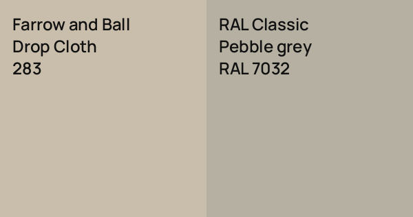 Farrow and Ball Drop Cloth vs. RAL Classic Pebble grey comparison