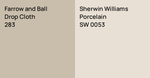 Farrow and Ball Drop Cloth vs. Sherwin Williams Porcelain comparison