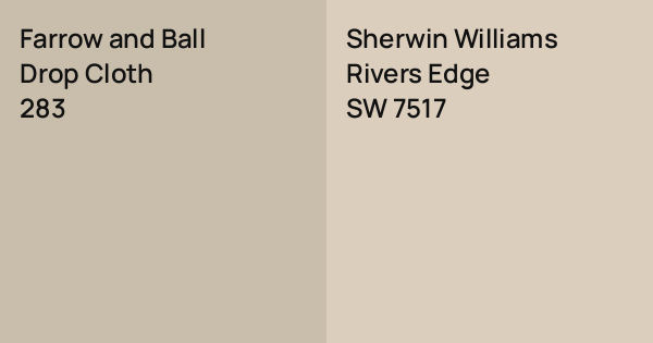 Farrow and Ball Drop Cloth vs. Sherwin Williams Rivers Edge comparison