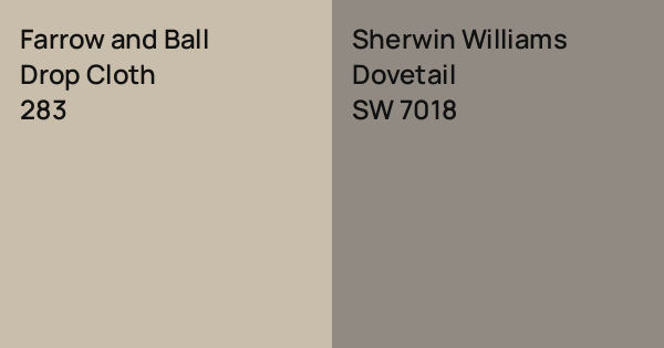 Farrow and Ball Drop Cloth vs. Sherwin Williams Dovetail comparison
