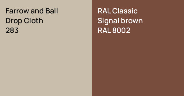 Farrow and Ball Drop Cloth vs. RAL Classic Signal brown comparison