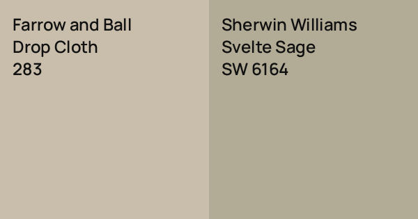 Farrow and Ball Drop Cloth vs. Sherwin Williams Svelte Sage comparison