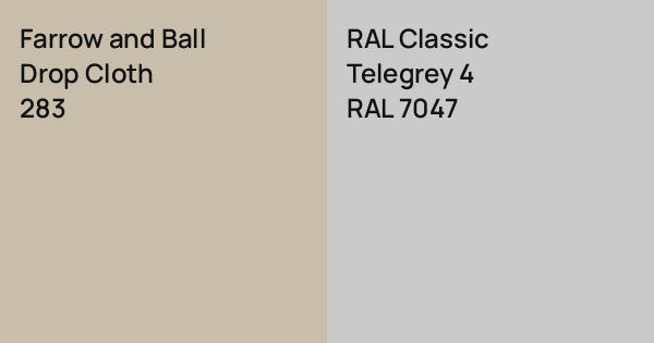 Farrow and Ball Drop Cloth vs. RAL Classic Telegrey 4 comparison