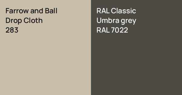 Farrow and Ball Drop Cloth vs. RAL Classic Umbra grey comparison