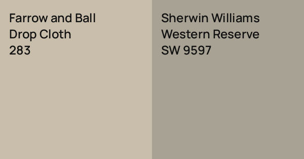 Farrow and Ball Drop Cloth vs. Sherwin Williams Western Reserve comparison