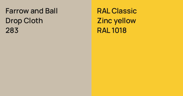 Farrow and Ball Drop Cloth vs. RAL Classic Zinc yellow comparison