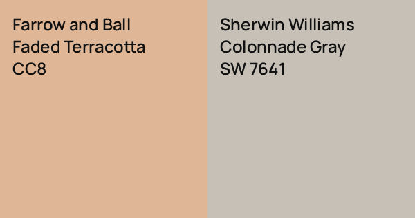 Farrow and Ball Faded Terracotta vs. Sherwin Williams Colonnade Gray ...