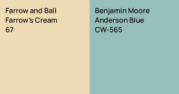 Farrow and Ball Farrow's Cream vs. Benjamin Moore Anderson Blue comparison