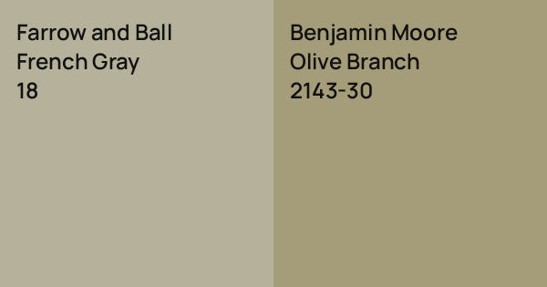 Farrow and Ball French Gray vs. Benjamin Moore Olive Branch comparison