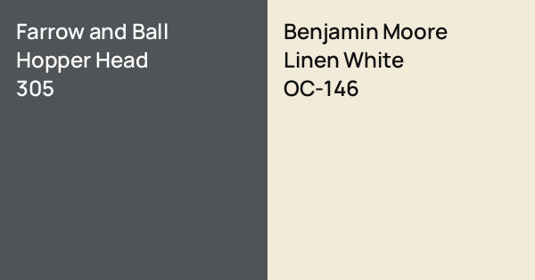 Farrow and Ball Hopper Head vs. Benjamin Moore Linen White comparison