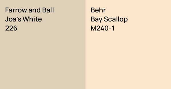Farrow and Ball Joa's White vs. Behr Bay Scallop comparison