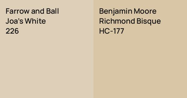 Farrow and Ball Joa's White vs. Benjamin Moore Richmond Bisque comparison