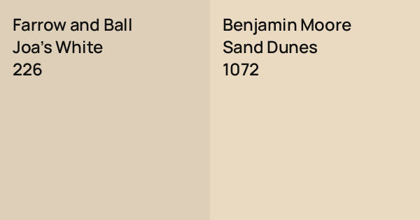 Farrow and Ball Joa's White vs. Benjamin Moore Sand Dunes comparison