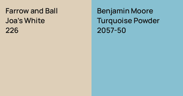 Farrow and Ball Joa's White vs. Benjamin Moore Turquoise Powder comparison