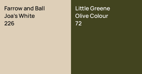 Farrow and Ball Joa's White vs. Little Greene Olive Colour comparison