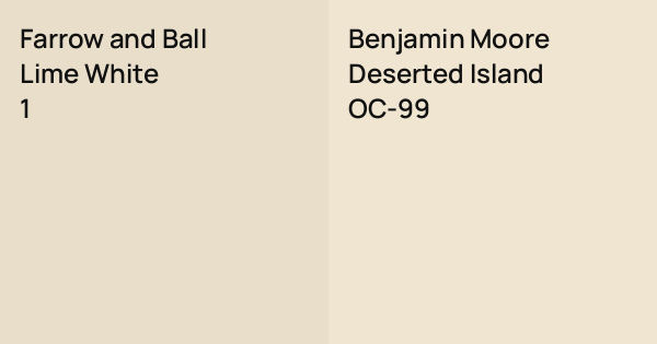 Farrow and Ball Lime White vs. Benjamin Moore Deserted Island comparison