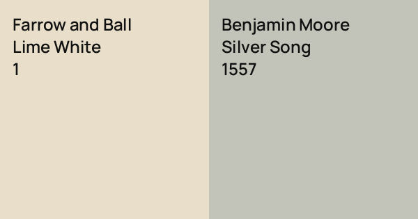 Farrow and Ball Lime White vs. Benjamin Moore Silver Song comparison