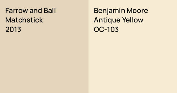 Farrow and Ball Matchstick vs. Benjamin Moore Antique Yellow comparison