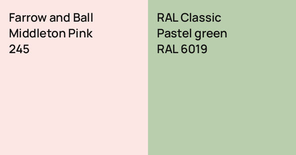 Farrow and Ball Middleton Pink vs. RAL Classic Pastel green comparison