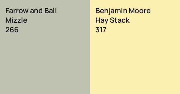Farrow and Ball Mizzle vs. Benjamin Moore Hay Stack comparison