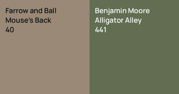 Farrow and Ball Mouse's Back vs. Benjamin Moore Alligator Alley comparison