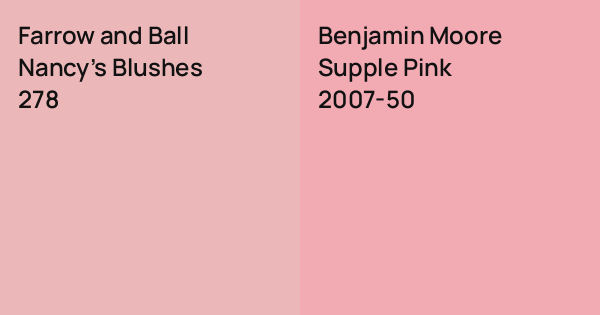 Farrow and Ball Nancy's Blushes vs. Benjamin Moore Supple Pink comparison