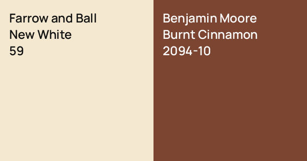 Farrow and Ball New White vs. Benjamin Moore Burnt Cinnamon comparison