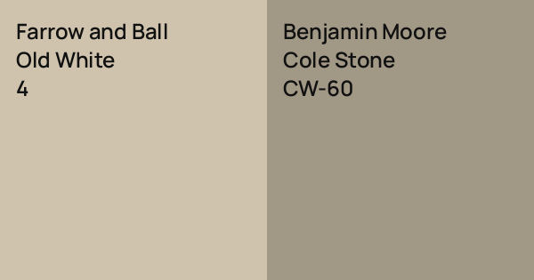 Farrow and Ball Old White vs. Benjamin Moore Cole Stone comparison