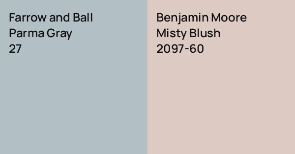 Farrow and Ball Parma Gray vs. Benjamin Moore Misty Blush comparison