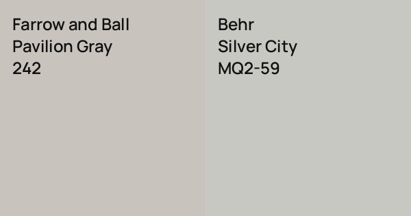 Farrow and Ball Pavilion Gray vs. Behr Silver City comparison
