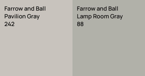 Farrow and Ball Pavilion Gray vs. Farrow and Ball Lamp Room Gray comparison