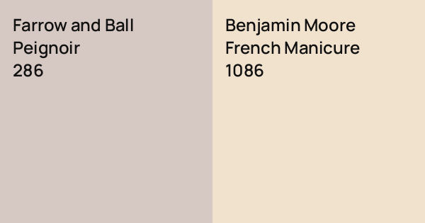 Farrow and Ball Peignoir vs. Benjamin Moore French Manicure comparison