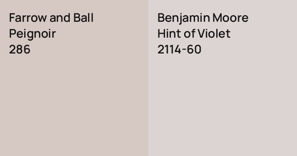 Farrow and Ball Peignoir vs. Benjamin Moore Hint of Violet comparison