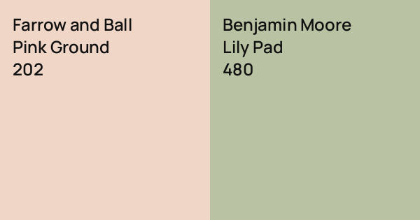 Farrow and Ball Pink Ground vs. Benjamin Moore Lily Pad comparison