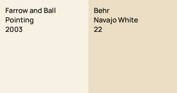 Farrow and Ball Pointing vs. Behr Navajo White comparison