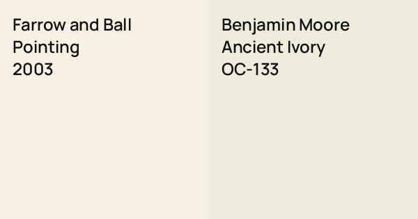 Farrow and Ball Pointing vs. Benjamin Moore Ancient Ivory comparison