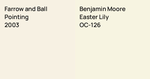 Farrow and Ball Pointing vs. Benjamin Moore Easter Lily comparison