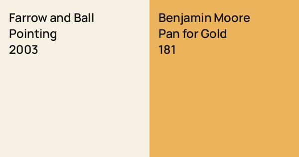Farrow and Ball Pointing vs. Benjamin Moore Pan for Gold comparison