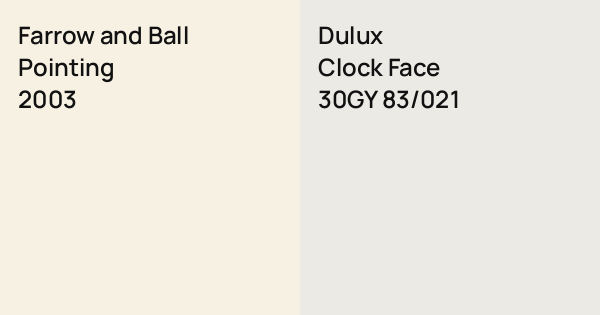Farrow and Ball Pointing vs. Dulux Clock Face comparison