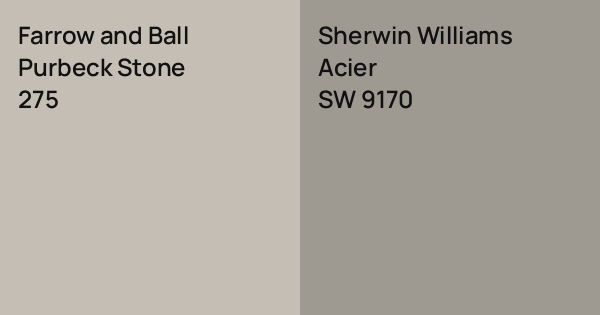 Farrow and Ball Purbeck Stone vs. Sherwin Williams Acier comparison
