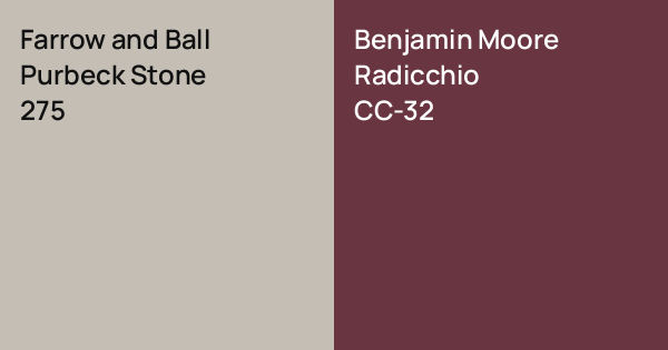 Farrow and Ball Purbeck Stone vs. Benjamin Moore Radicchio comparison
