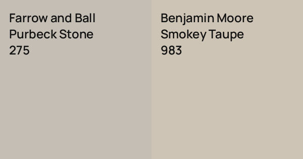 Farrow and Ball Purbeck Stone vs. Benjamin Moore Smokey Taupe comparison