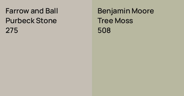 Farrow and Ball Purbeck Stone vs. Benjamin Moore Tree Moss comparison