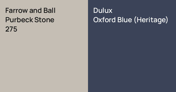 Farrow and Ball Purbeck Stone vs. Dulux Oxford Blue (Heritage) comparison