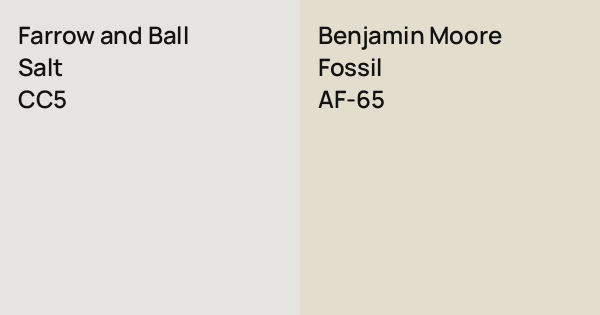 Farrow and Ball Salt vs. Benjamin Moore Fossil comparison