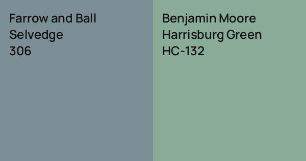 Farrow and Ball Selvedge vs. Benjamin Moore Harrisburg Green comparison
